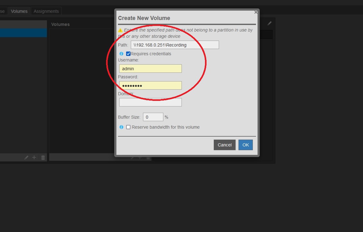 How to configure network drive to store recordings in VideoXpert.
