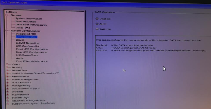 SATA type when reimaging VXE Shared Display Unit (A5 Dell OptiPlex 7080)