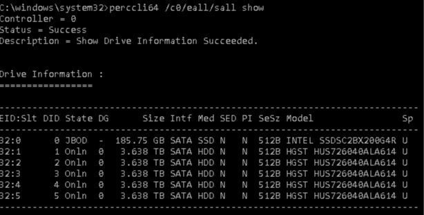 VxPro: Check drive status on raid volume using PERCCLI