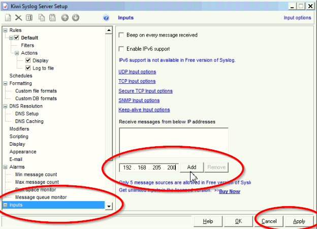Sending logging to a Sys Log server