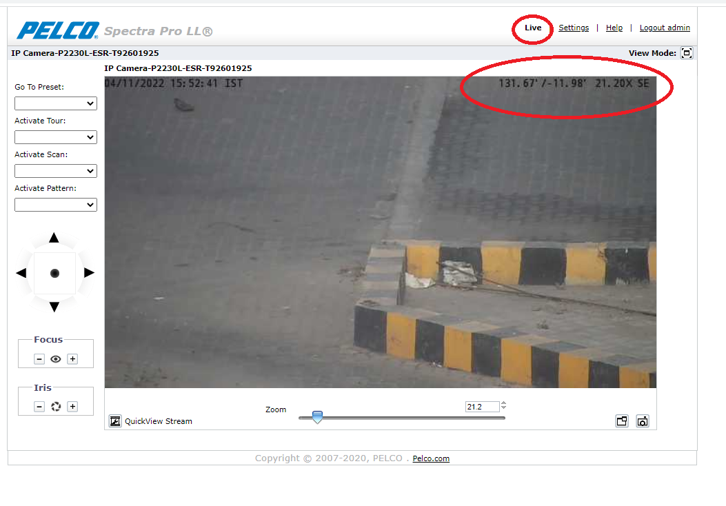 How to view PTZ position of Spectra Professional on video stream