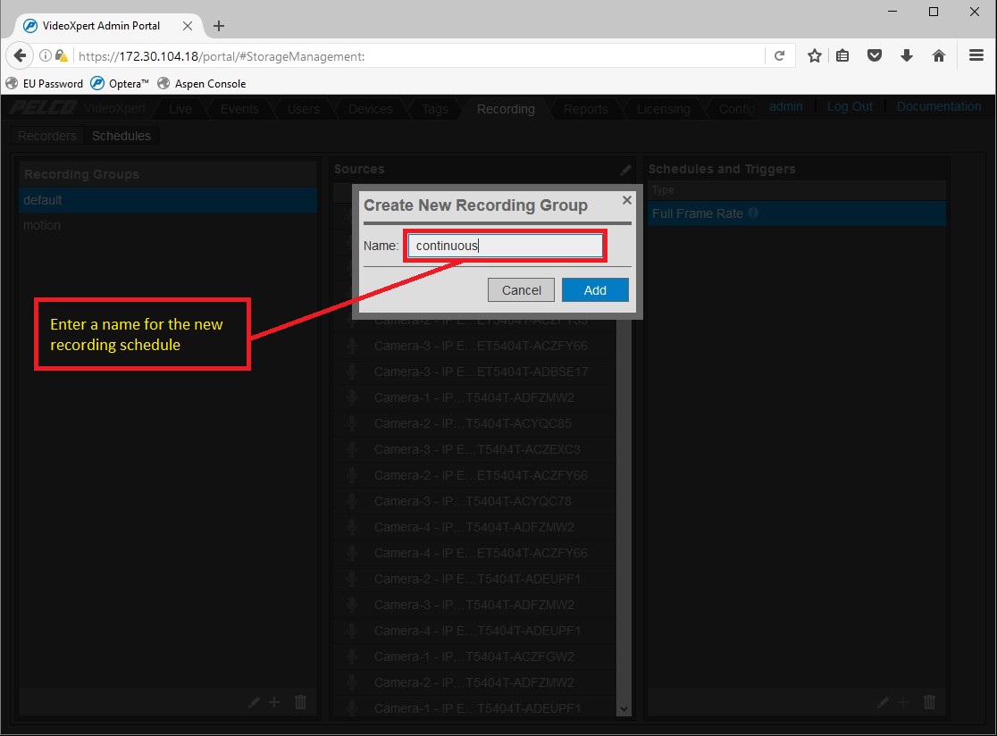 How to configure recording schedules for VideoXpert Storage systems?