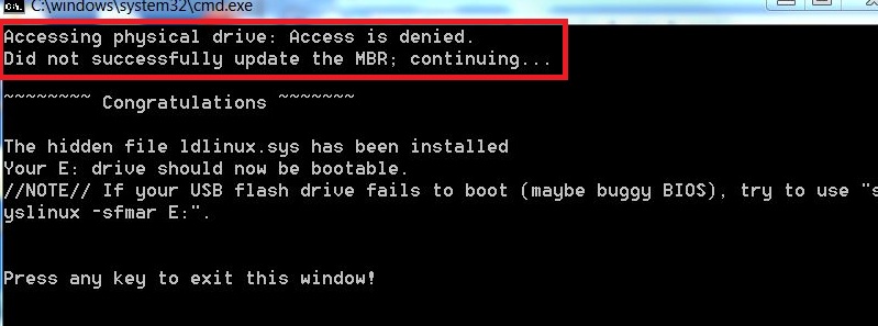 Did Not Successfully Update MBR Error When Trying to Create Bootable USB Key to Reimage the SM5200