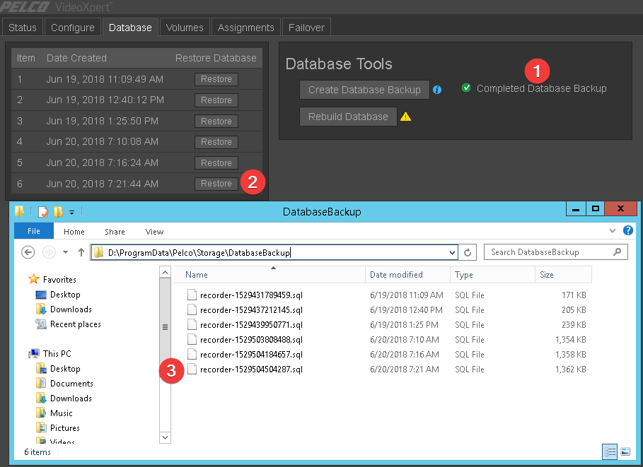 VXS: How to create / restore a database.