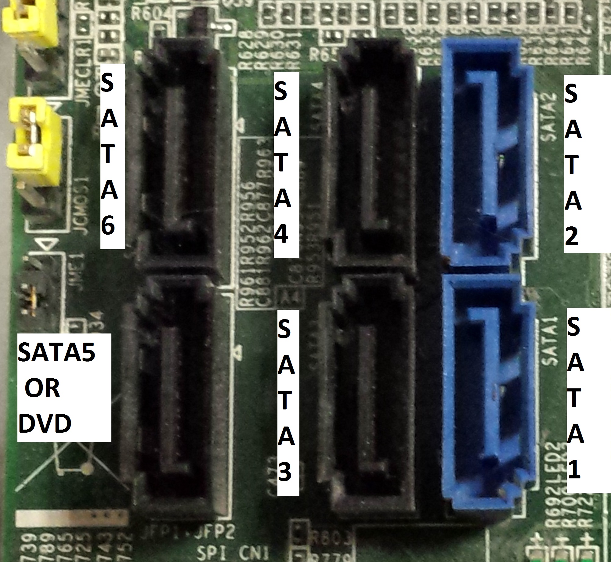 DSSRV and DSSRV-RAID SATA cable location.