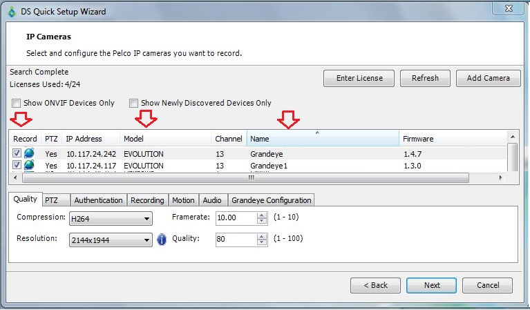 No "Oncam Grandeye Configuration Tab" in DS Quick setup.