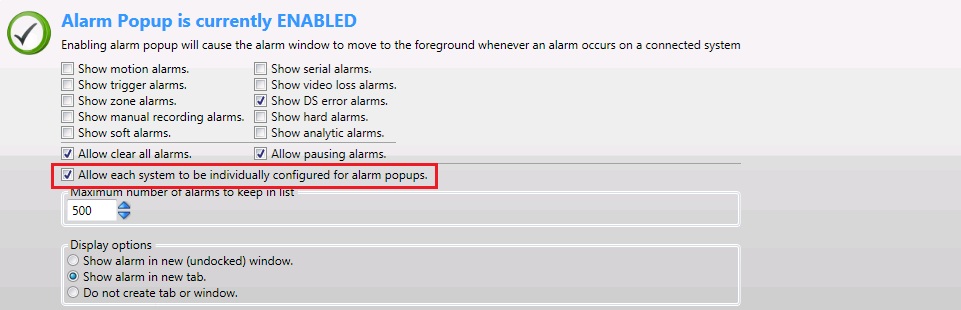 DS ControlPoint alarm popup is enabled but DSSI (Digital Sentry System ...