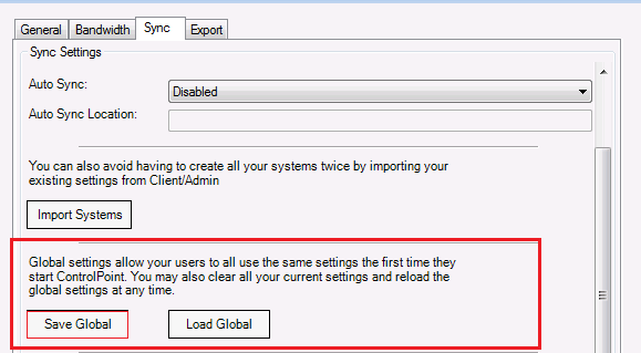 Shared DS ControlPoint settings for all users on PC (Save Global).