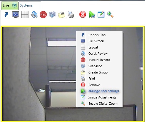 DS ControlPoint's On-Screen Display (OSD) options for a camera.