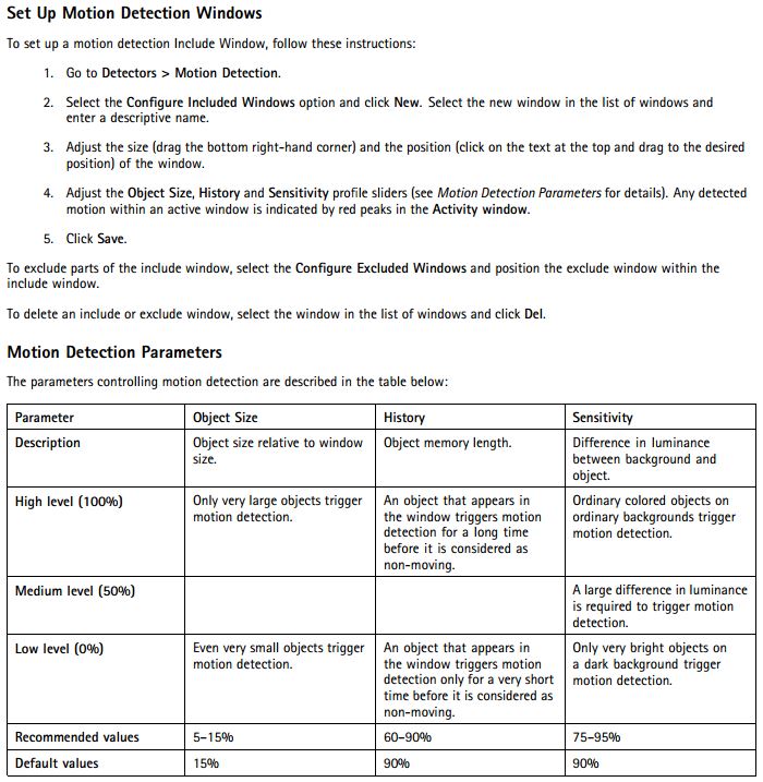 Configure Motion detection in Axis IP camera web interface