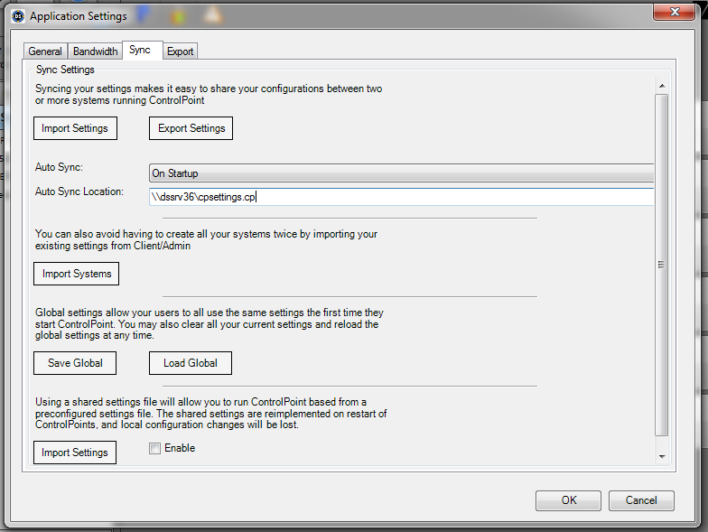 How to sync the DS ControlPoint client settings from a central location?