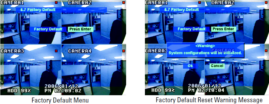 How to factory default the DX4004 DVR