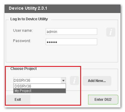 Device Utility 2 (DU2) finds 0 devices when a new project is created.