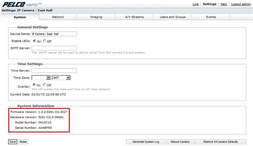 How to determine a Sarix camera's firmware version