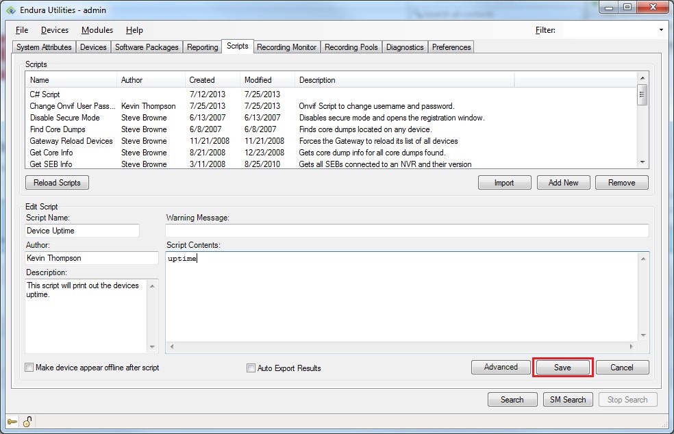 How to create a reusable script in Endura Utilities