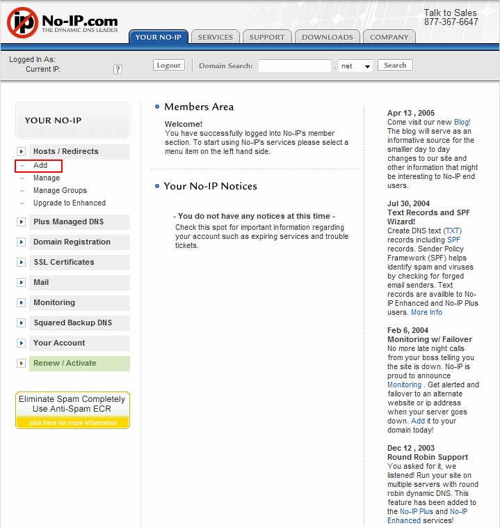 Using NO-IP.com for DX4104 web address