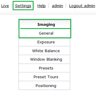 Spectra HD Imaging Settings General Tab