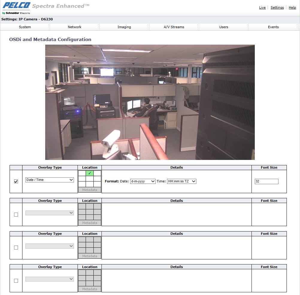 How to access the on-screen display (OSD) in Pelco IP Cameras