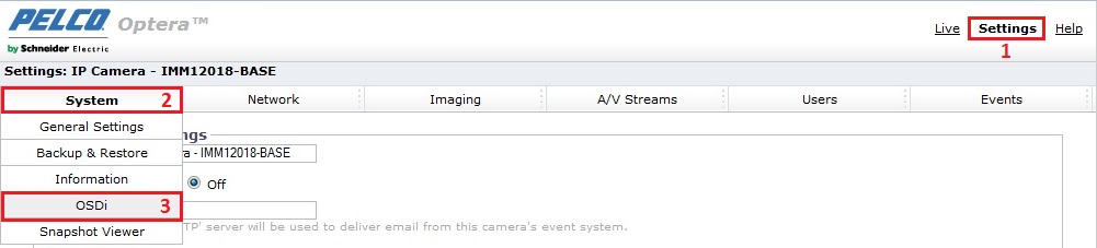 How to access the on-screen display (OSD) in Pelco IP Cameras