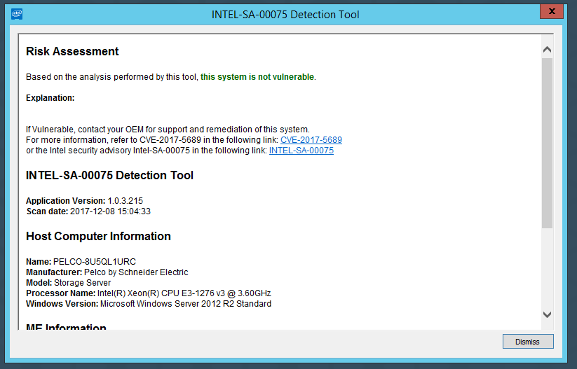 Intel ME Vulnerability and Mitigation for VxE Product Line