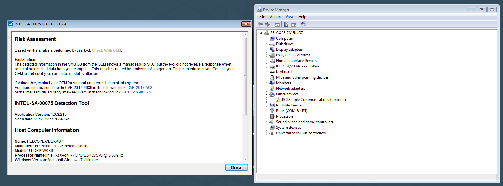 Intel ME Vulnerability and Mitigation for VxE Product Line