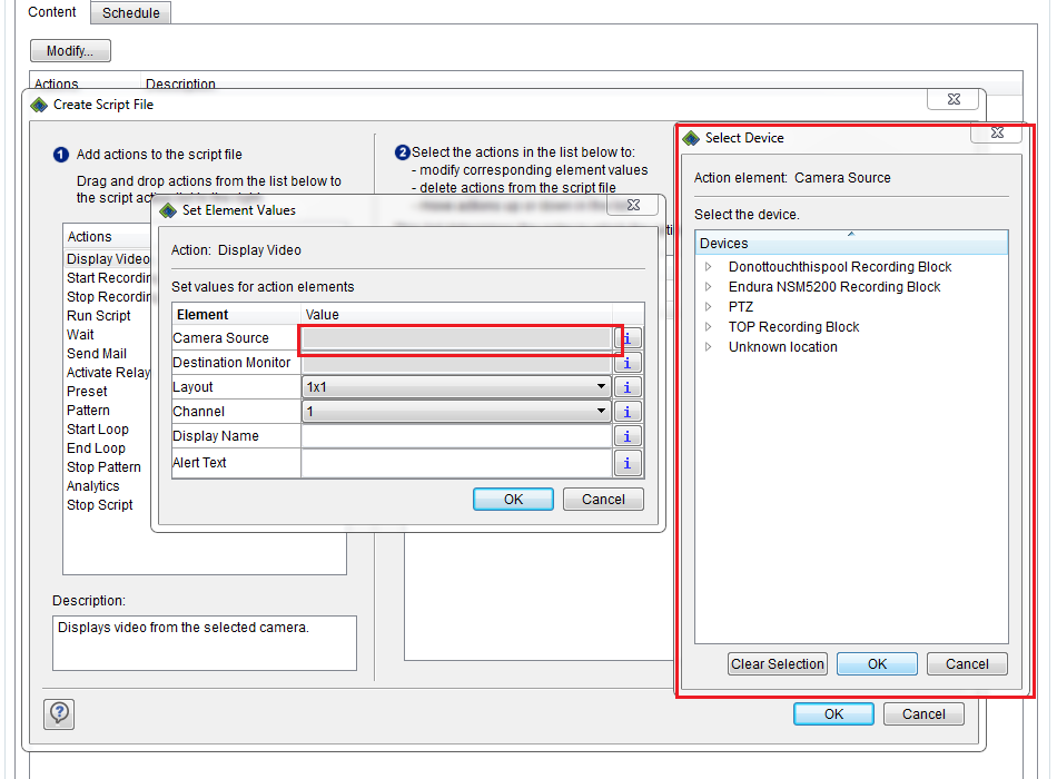 How to make a script to call camera to remote monitors on Endura.
