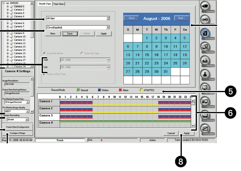 Configure a record schedule for all cameras on the DX8000/DX8100 Series ...
