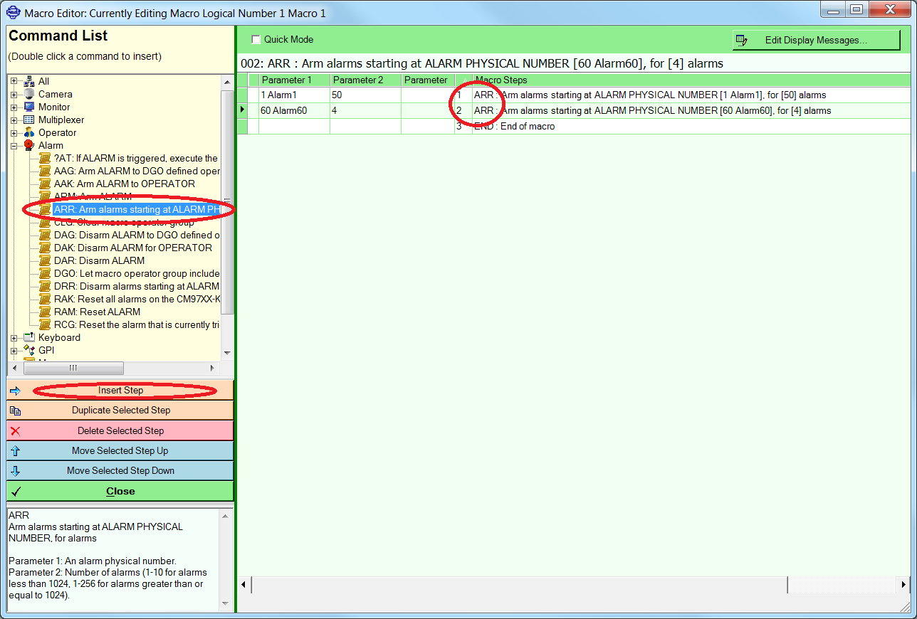 How to arm an alarm or range of alarms when using a CM9700 Matrix System.