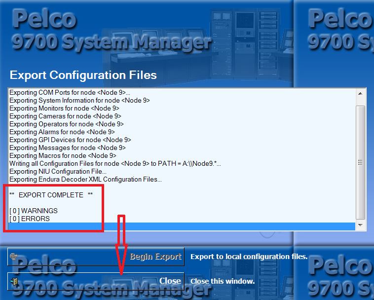 How to export configuration files from version 9.03.0XX Pelco System Manager (PSM).