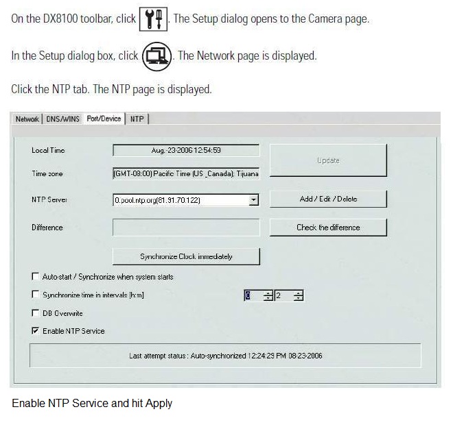 How to setup time sync (NTP) on the DX8100.