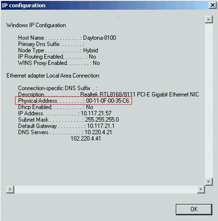 Location of MAC address information on the DX8000/DX8100 Series Recorders