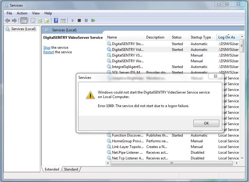 Digital Sentry: The DigitalSENTRY VideoServer service fails to start ...