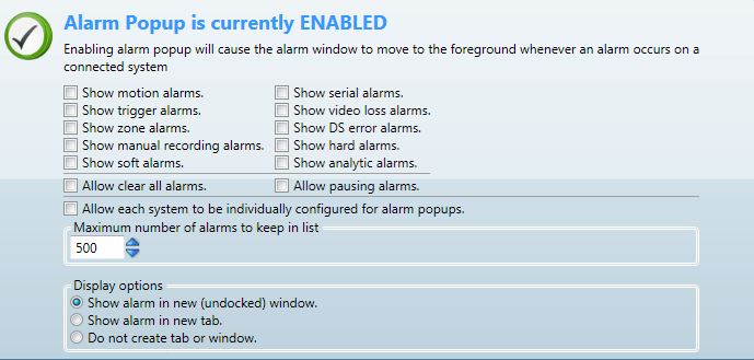 Enable / Disable DS ControlPoint Alarm Popup.
