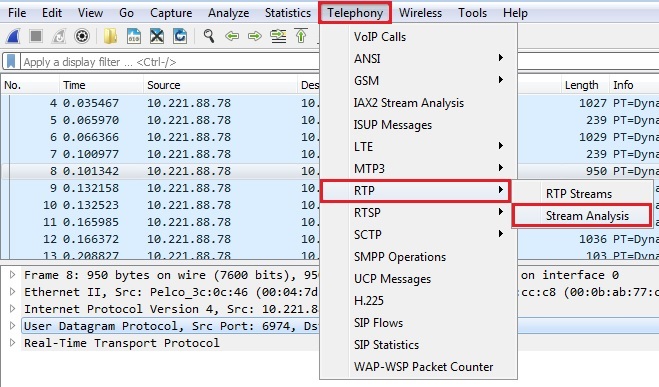 How to determine UDP packet loss of IP cameras connected to a Pelco VMS