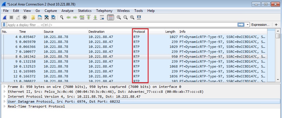 How to determine UDP packet loss of IP cameras connected to a Pelco VMS