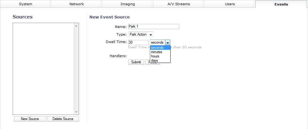 Configure a Park Action on a Spectra Enhanced or Spectra HD dome.
