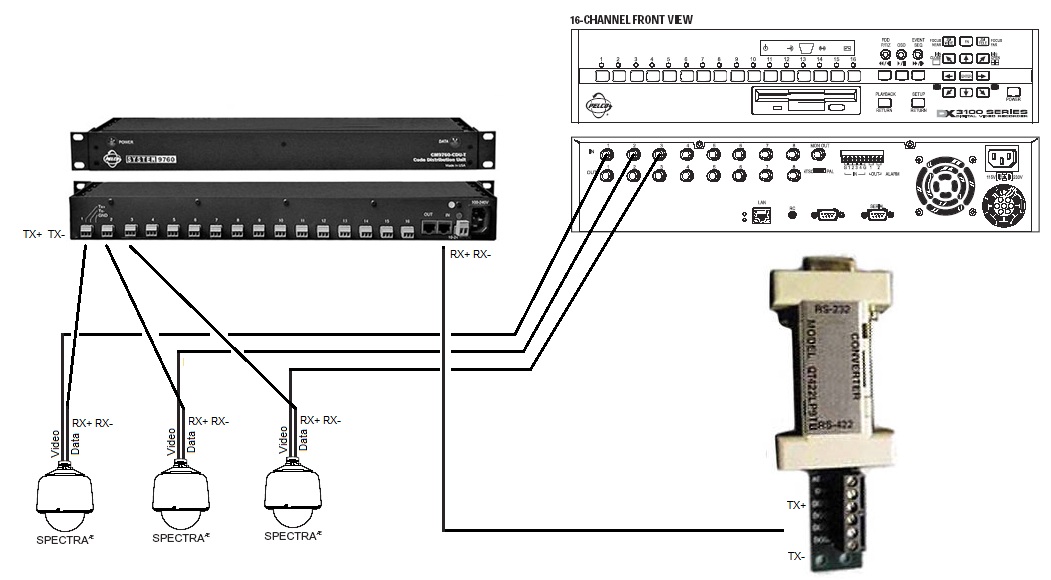 How do I wire multiple PTZ cameras to the DX3100 Series DVR