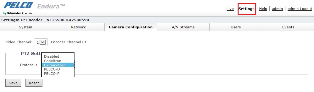 How to control a PTZ connected to a NET5500 Series