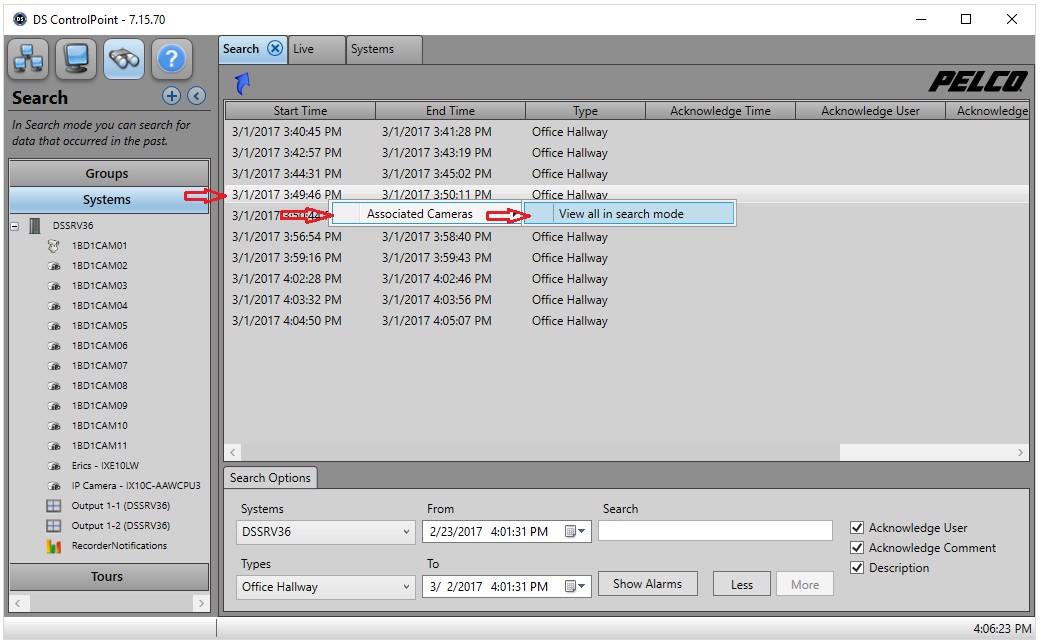 How to search recorded video using DS ControlPoint.