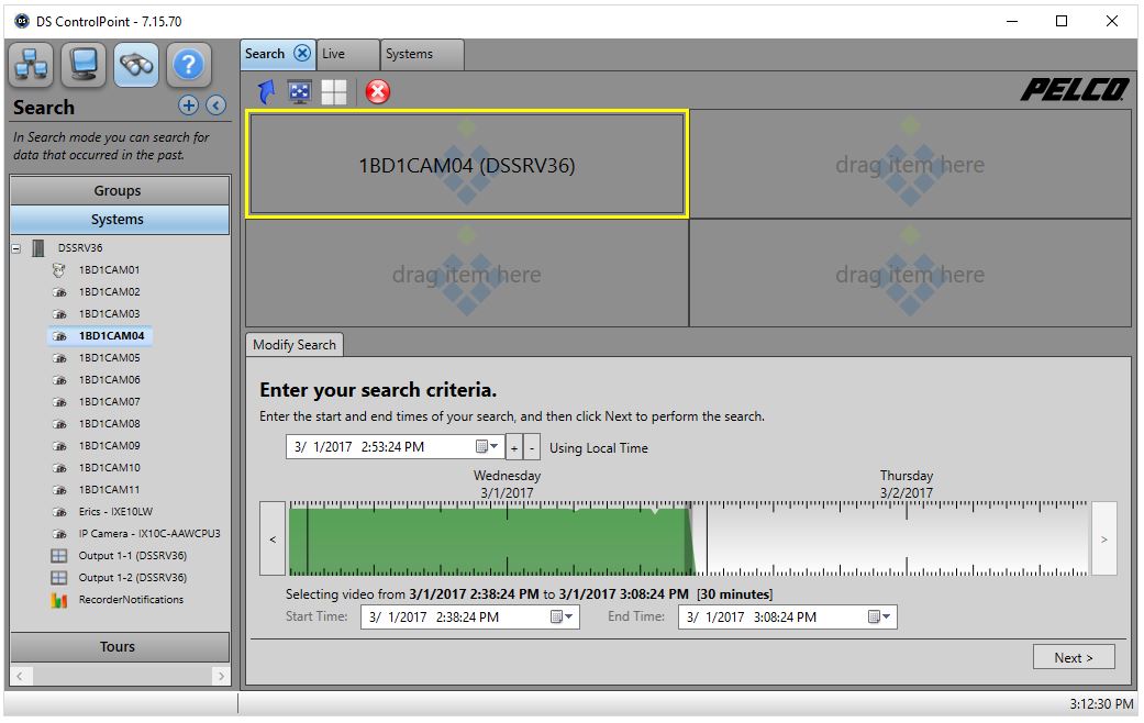 How to search recorded video using DS ControlPoint.
