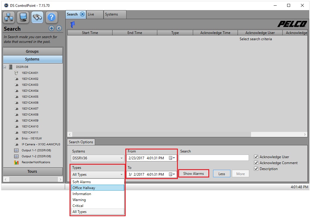How to search recorded video using DS ControlPoint.