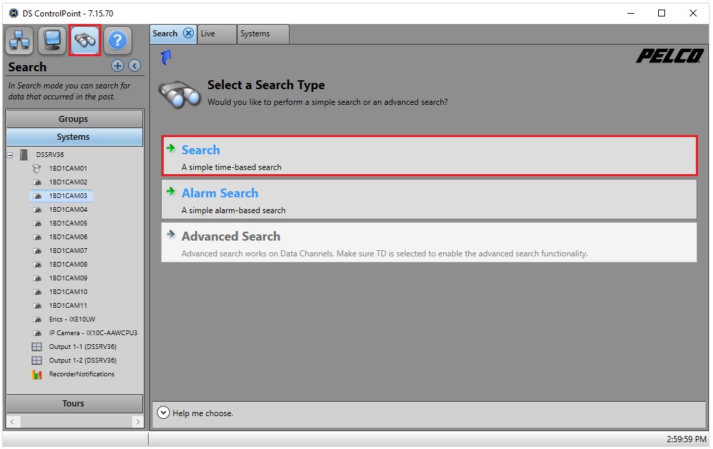 How to search recorded video using DS ControlPoint.