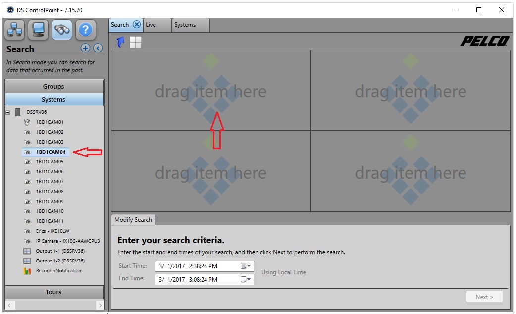 How to search recorded video using DS ControlPoint.