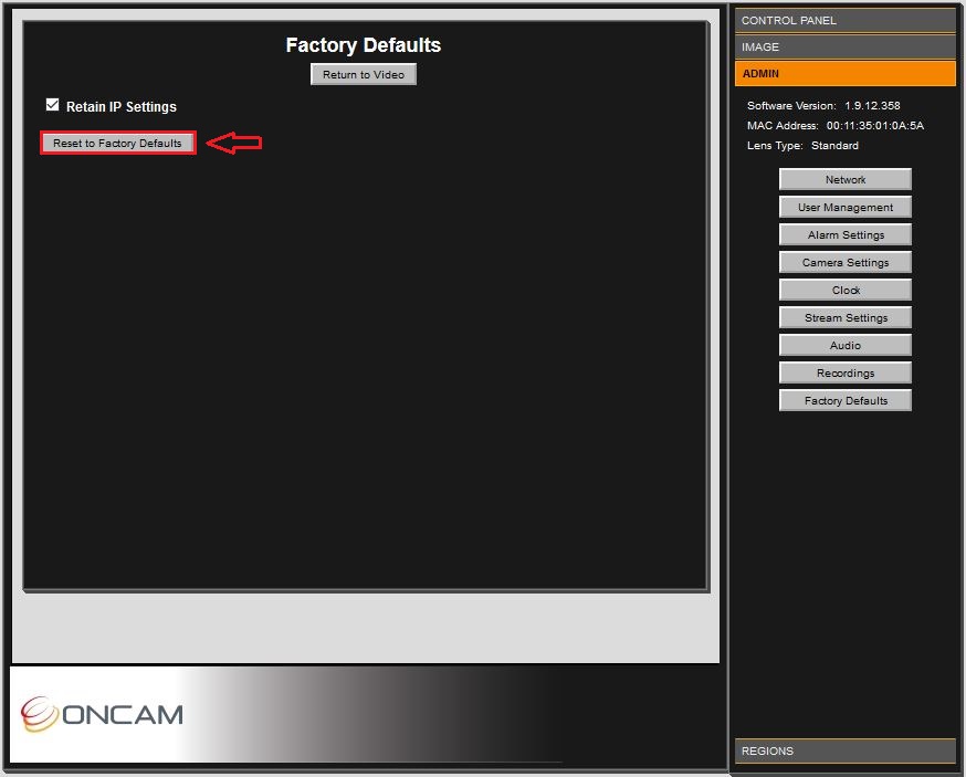 How to factory default a Oncam EVO Grandeye IP camera.
