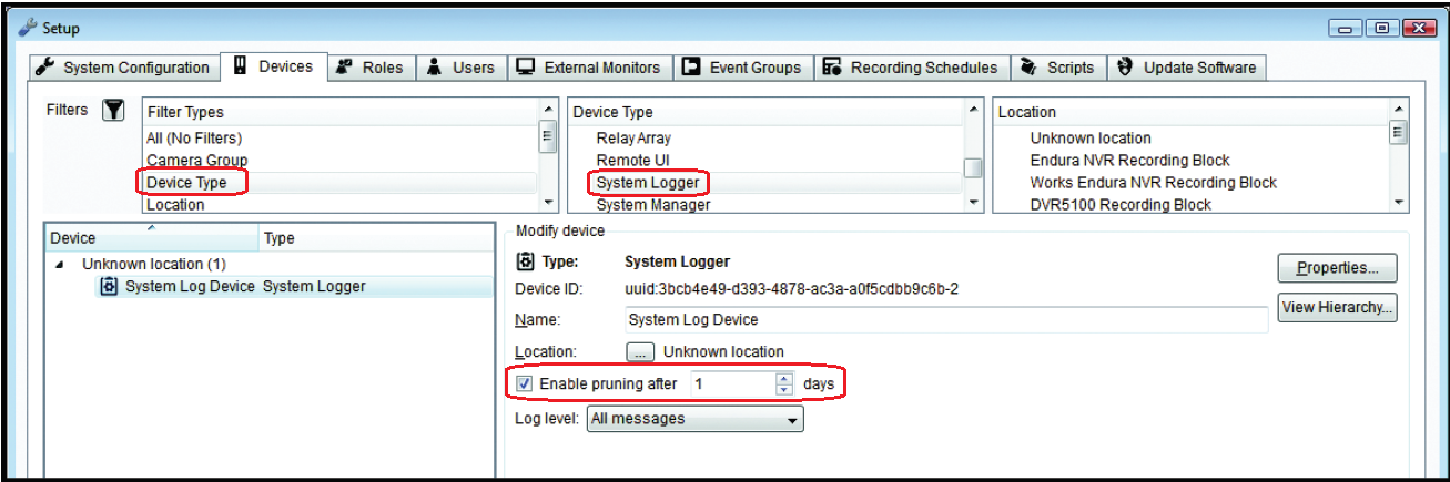 How many days are System Log messages accessible to the Endura WS5000?