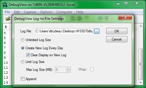 How to install and use Sysinternals DebugView to create a log file