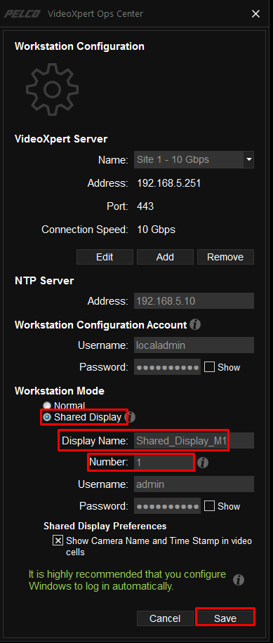 VideoXpert: How to use shared display mode (monitor wall).