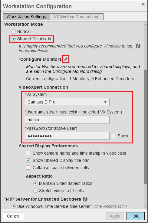 VideoXpert: How to use shared display mode in Vx 3.0+