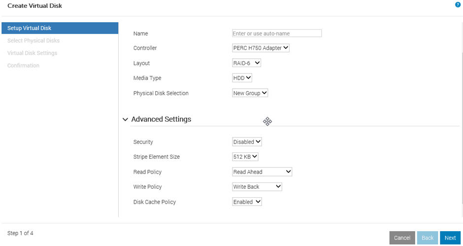 Create raid array on Dell PER 740XD using IDRAC interface.