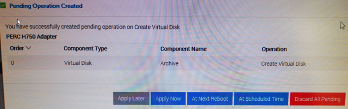 Create raid array on Dell PER 740XD using IDRAC interface.